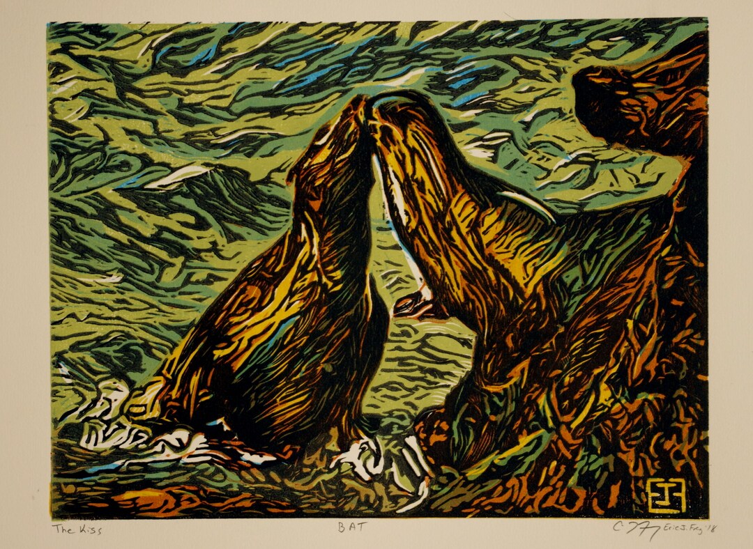 Linocut Relief Print "the Kiss" - Etsy