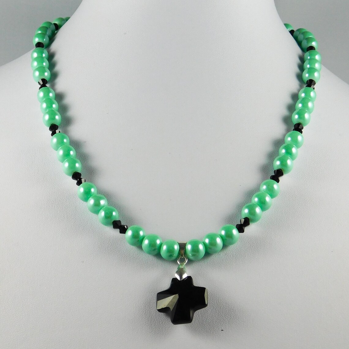 Mint Green & Black Crystal Cross Necklace With Matching Earings ...