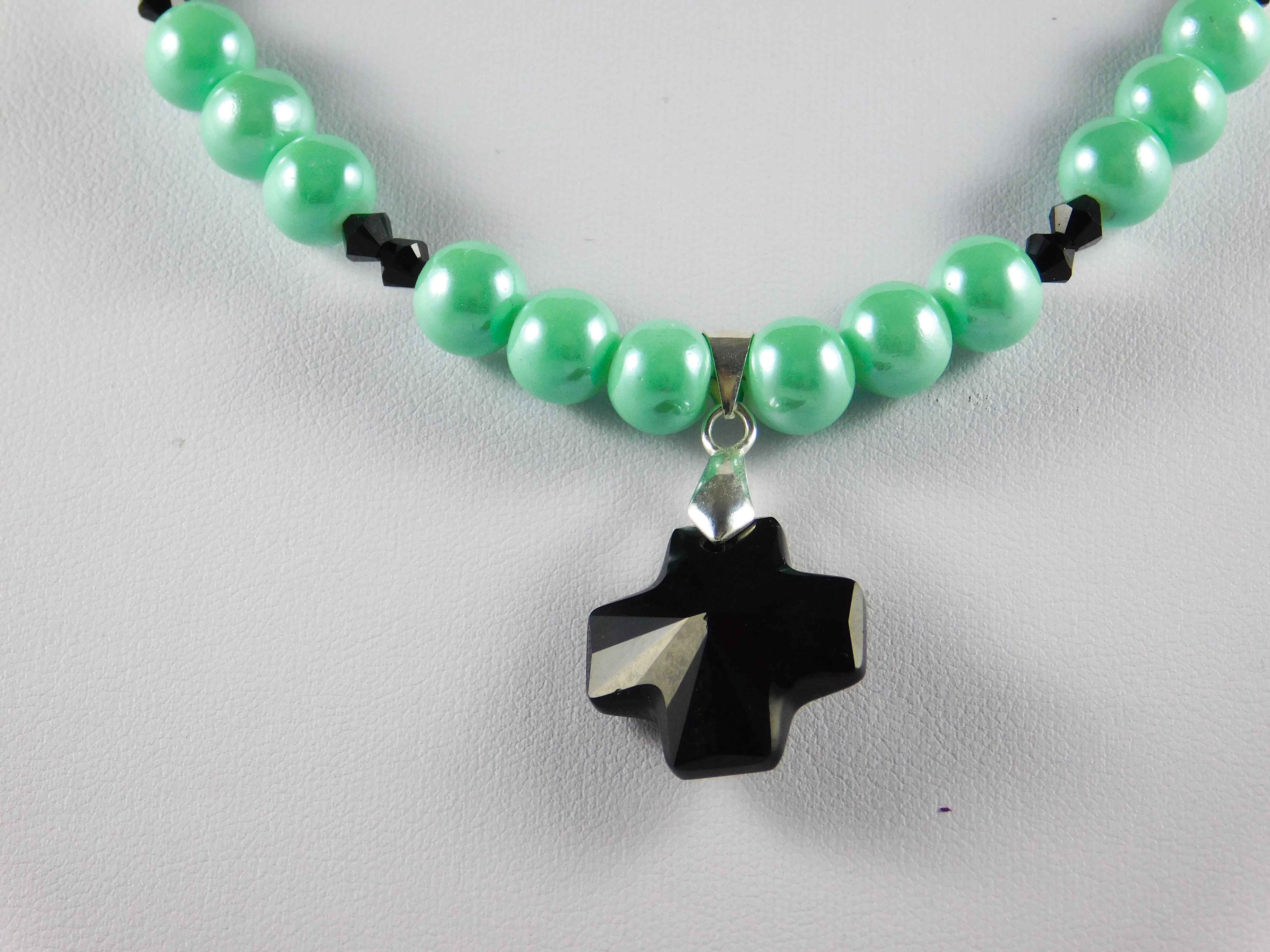 Mint Green & Black Crystal Cross Necklace With Matching Earings ...