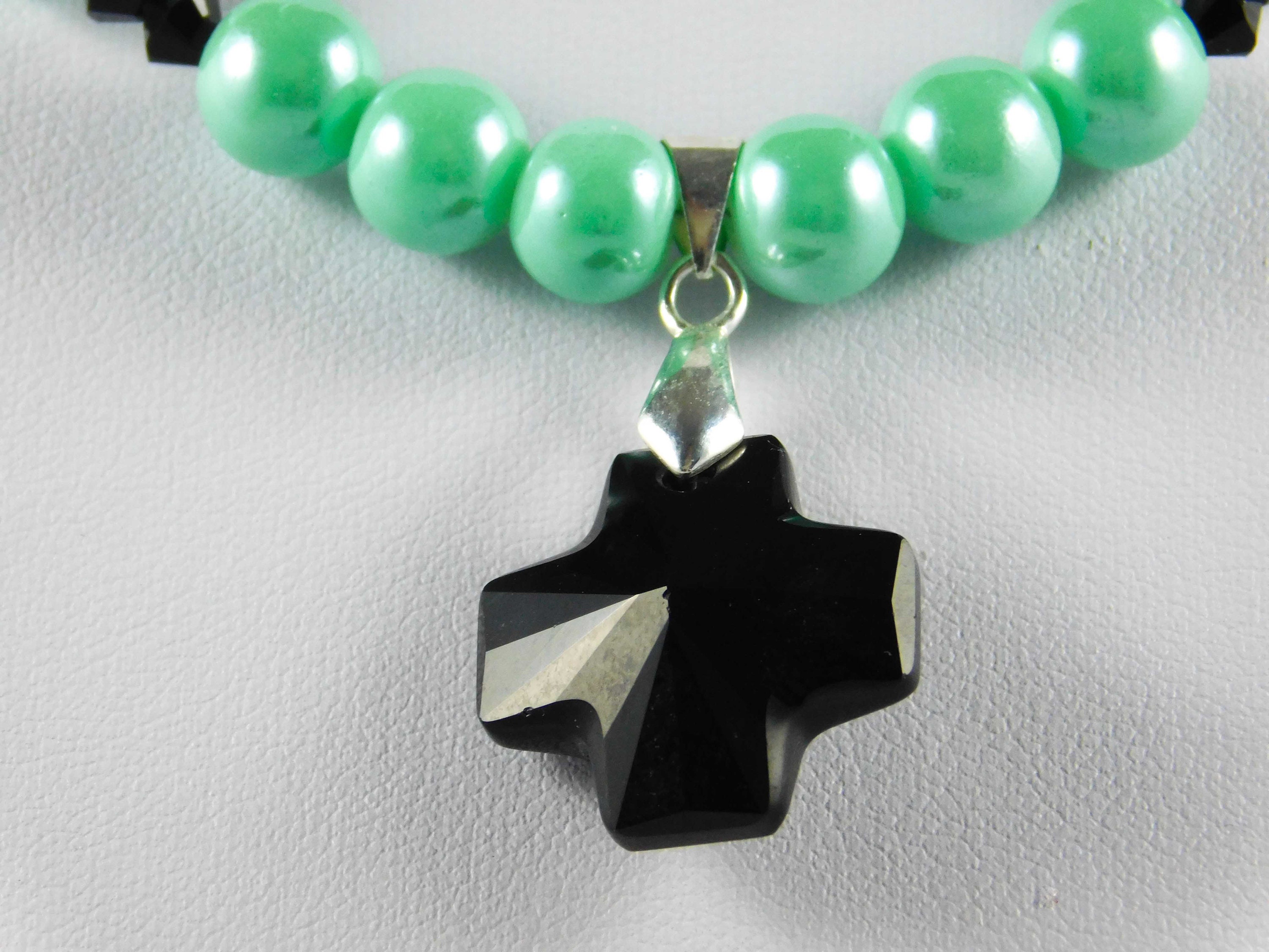 Mint Green & Black Crystal Cross Necklace With Matching Earings ...