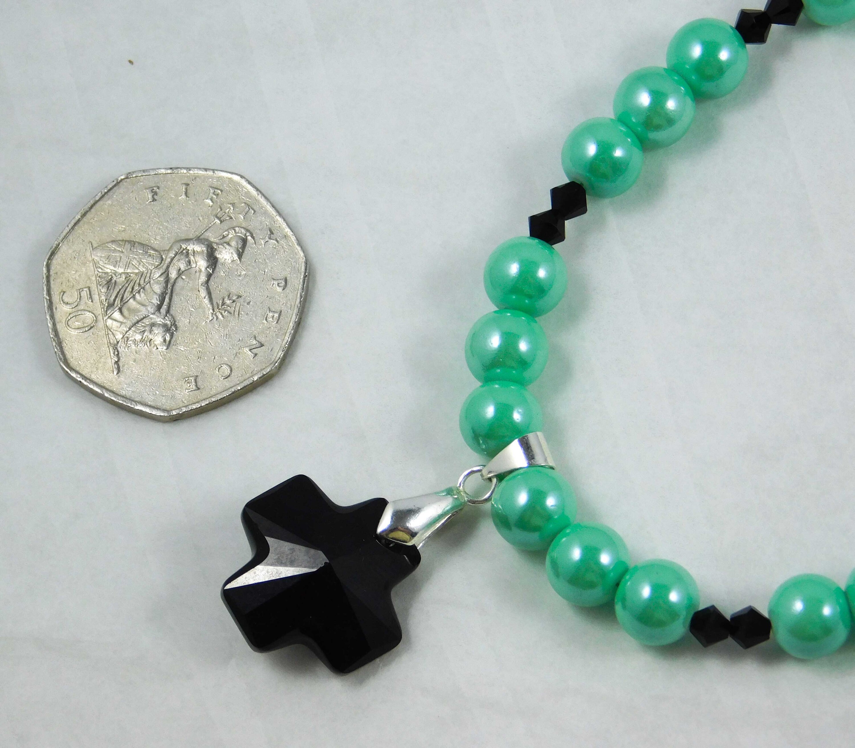 Mint Green & Black Crystal Cross Necklace With Matching Earings ...