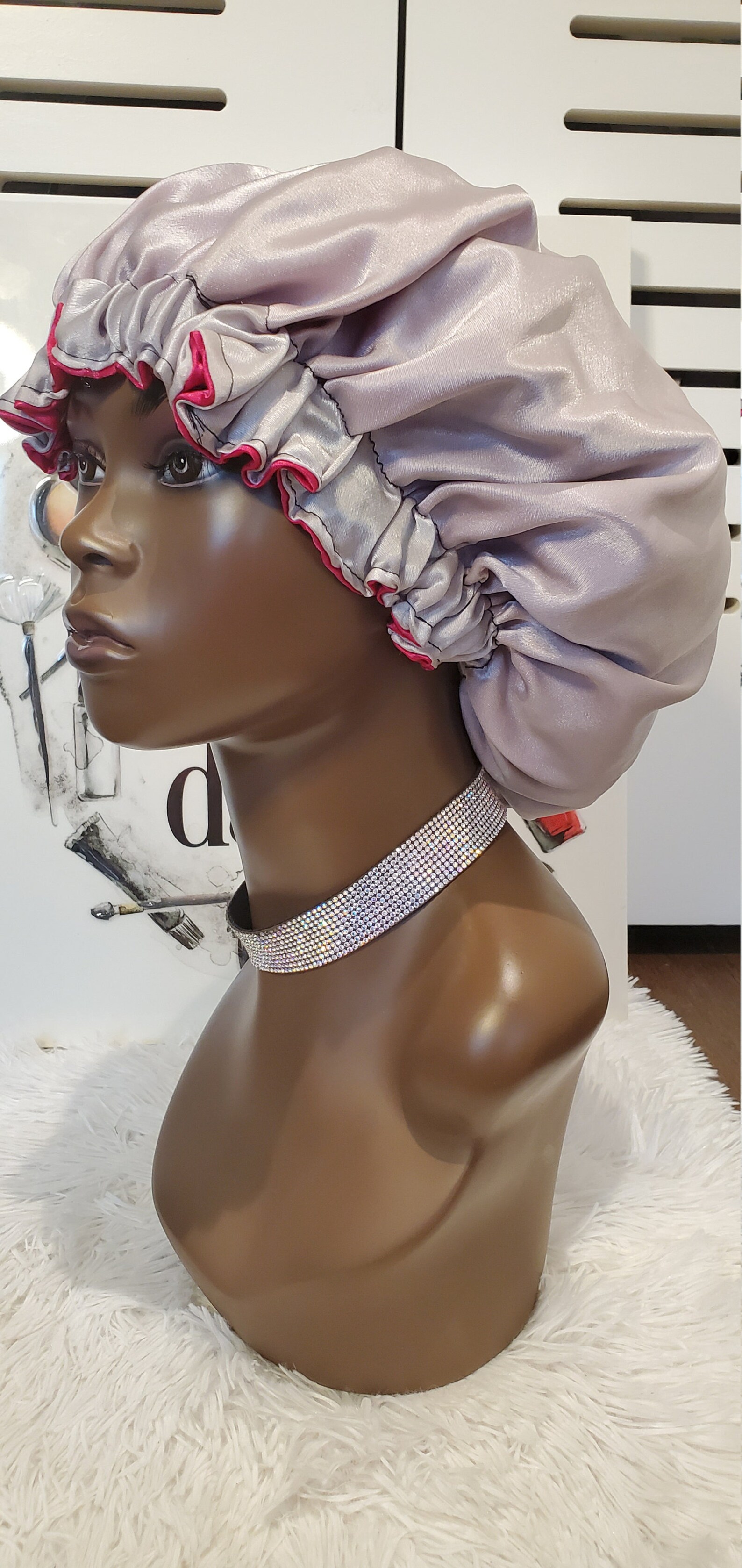 Silver/hot Pink Bonnet LUXURY SATIN BONNET Reversible - Etsy
