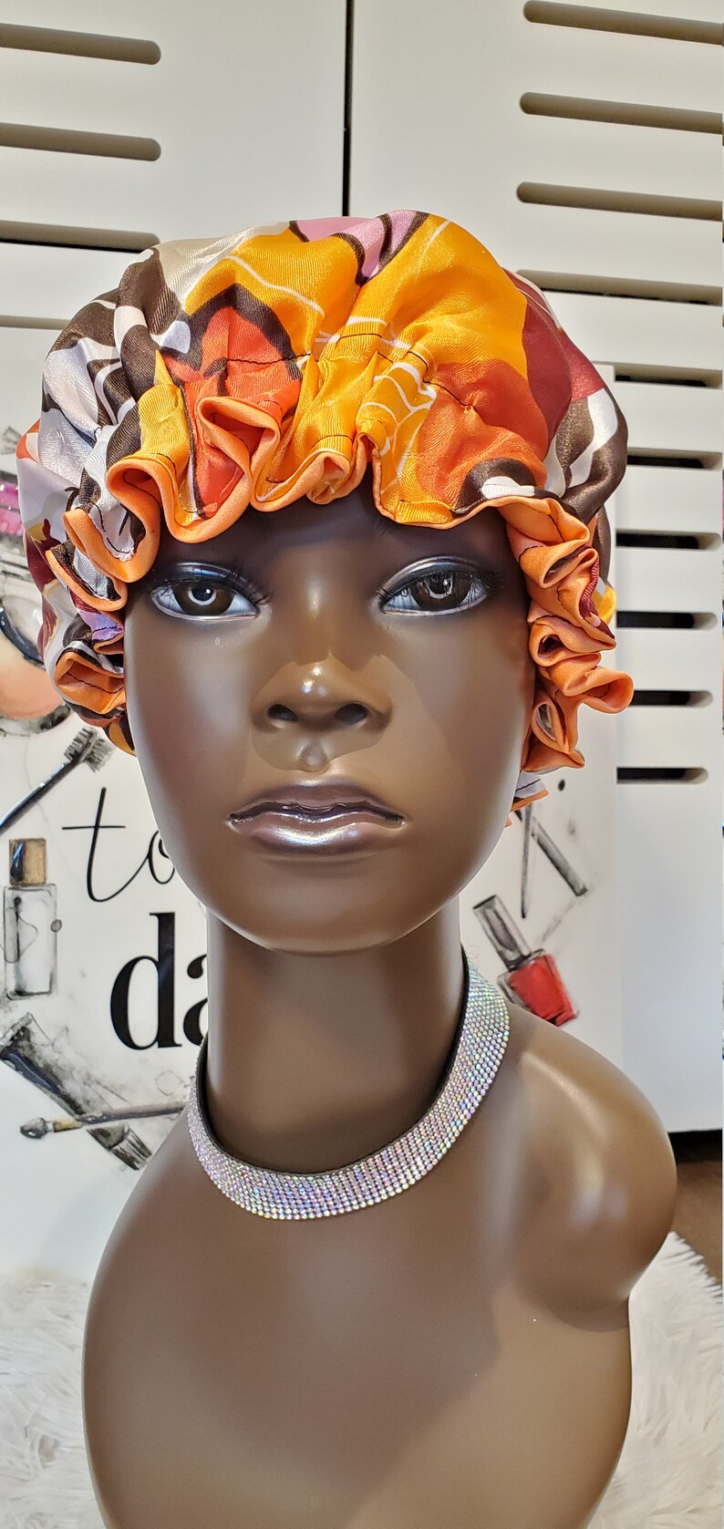LUXURY SATIN Bonnet/orange Floral Satin Bonnet/orange Bonnet - Etsy