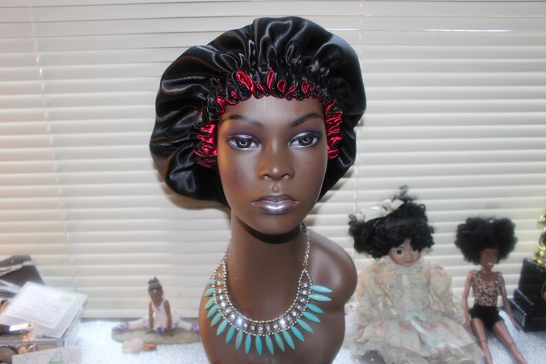 Red/black LUXURY SATIN Bonnet|satin Sleep Cap|scrub Cap| Reversible ...