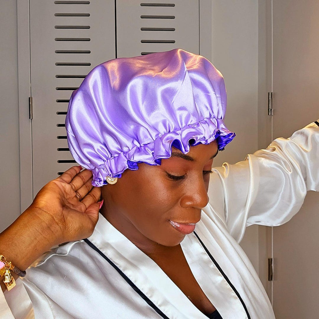 Lavender/purple Luxury Satin Bonnet, Scrub Cap, Slumber Hat, Chemo Cap ...