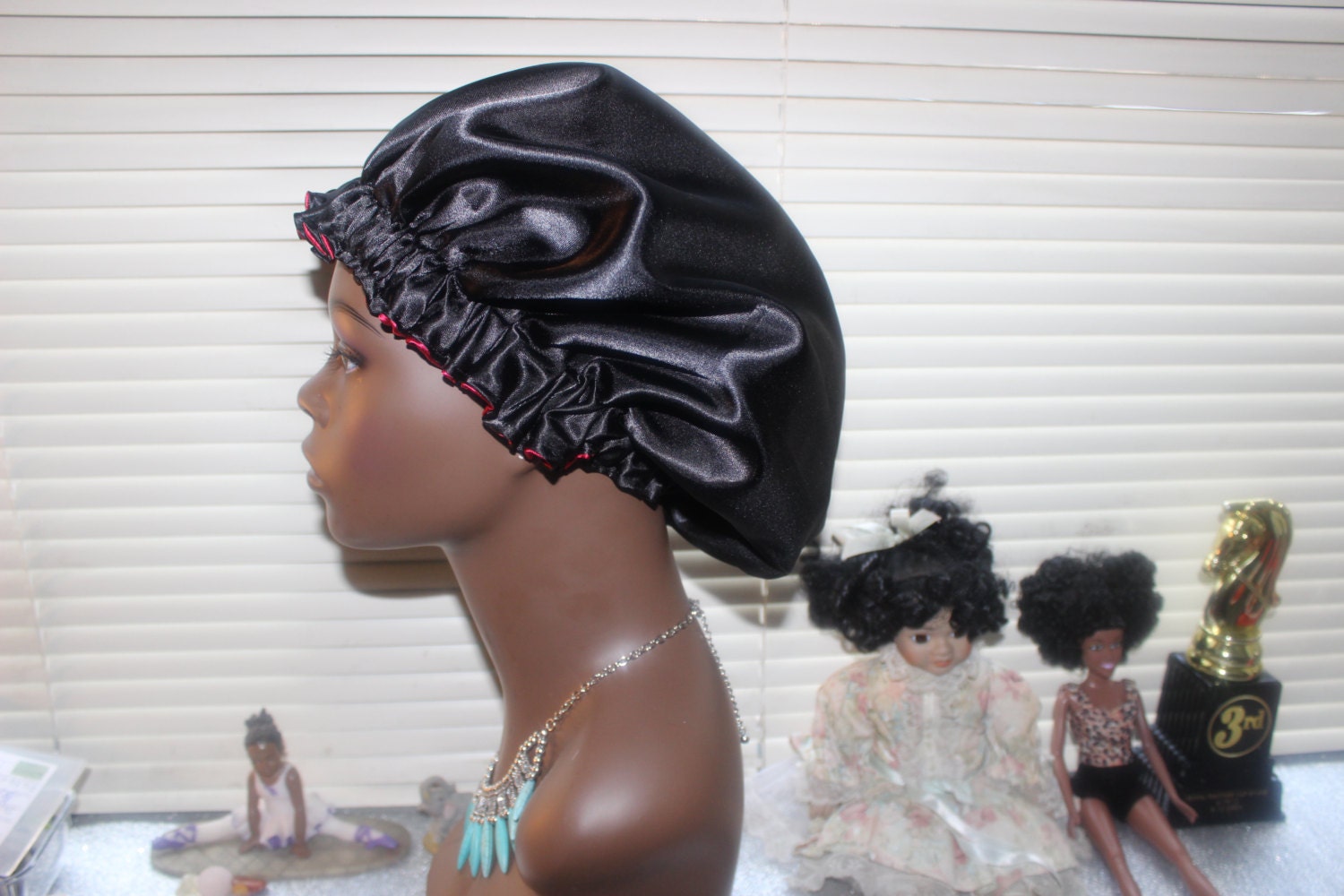 Red/black LUXURY SATIN Bonnet|satin Sleep Cap|scrub Cap| Reversible ...