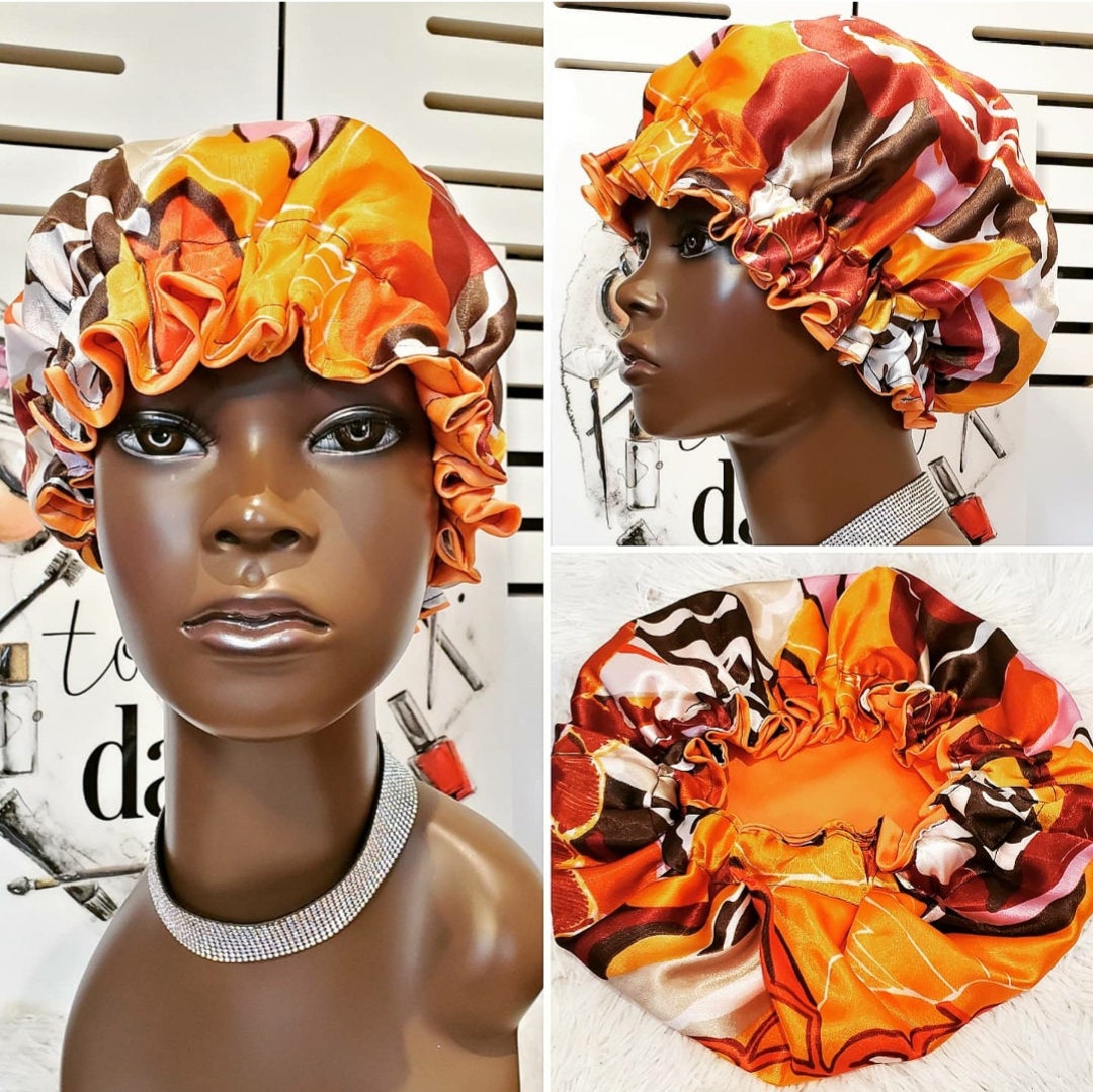 LUXURY SATIN Bonnet/orange Floral Satin Bonnet/orange Bonnet, Floral ...