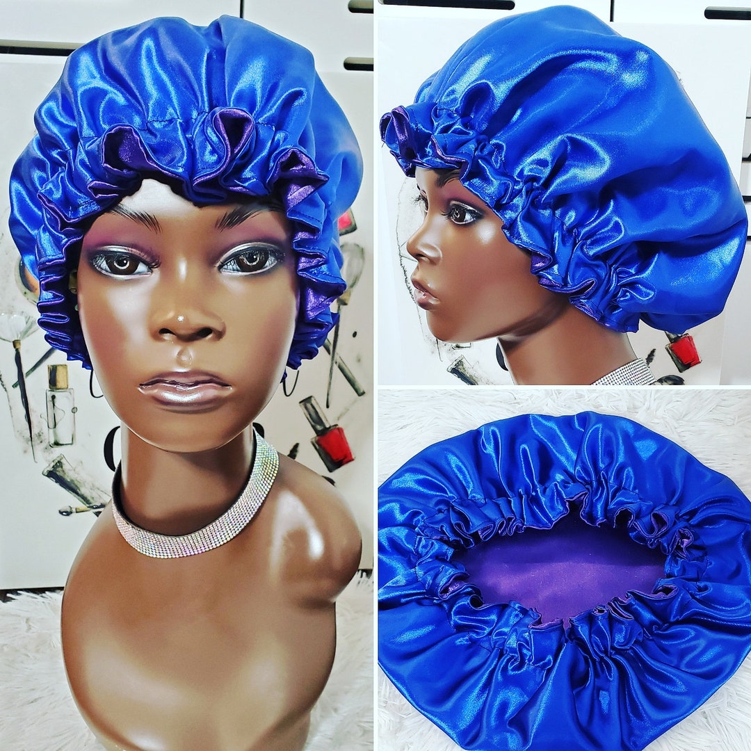 Blue LUXURY SATIN Bonnet/satin Bonnet, Satin Slumber Cap, Satin Scrub ...