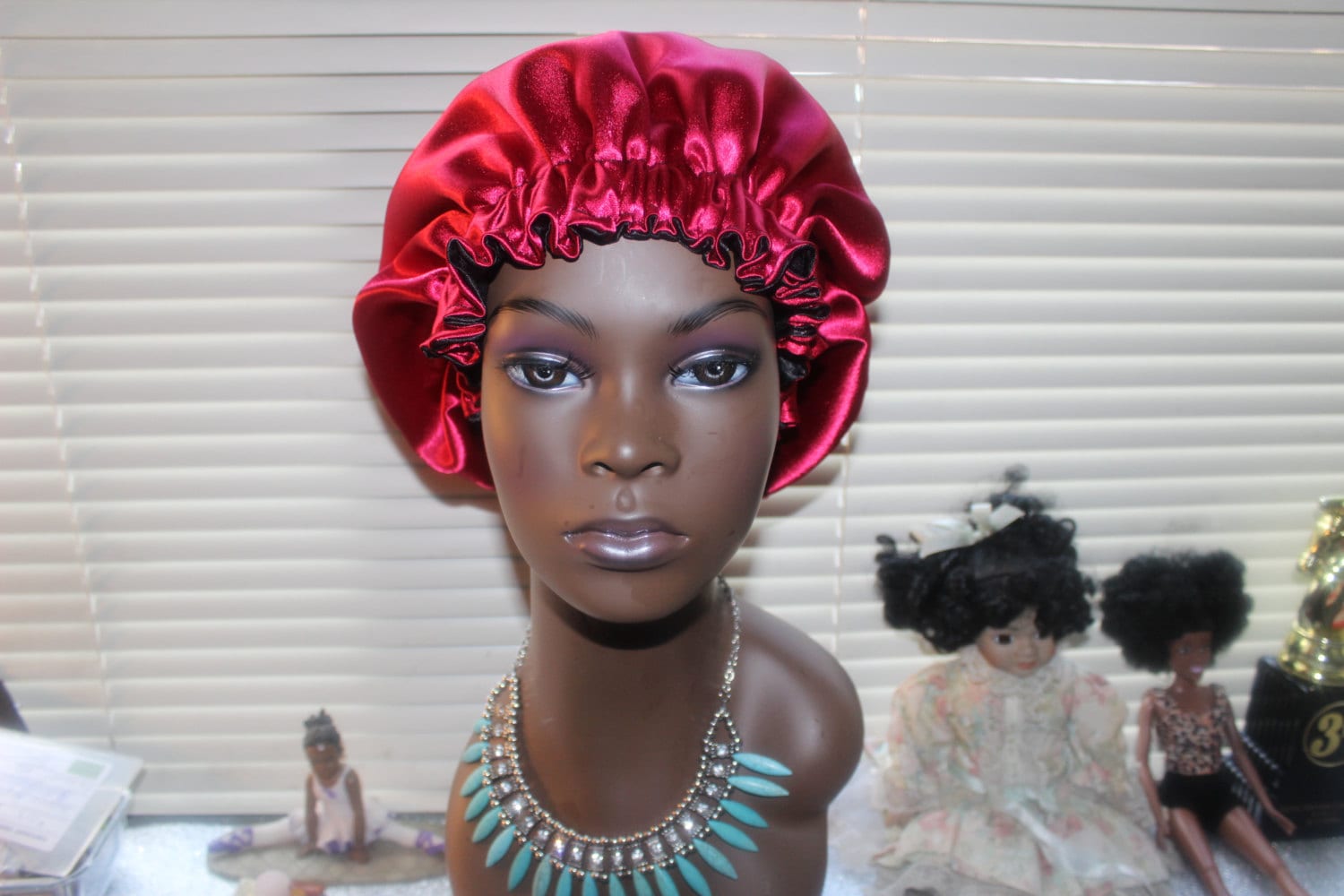 Red/black LUXURY SATIN Bonnet|satin Sleep Cap|scrub Cap| Reversible ...