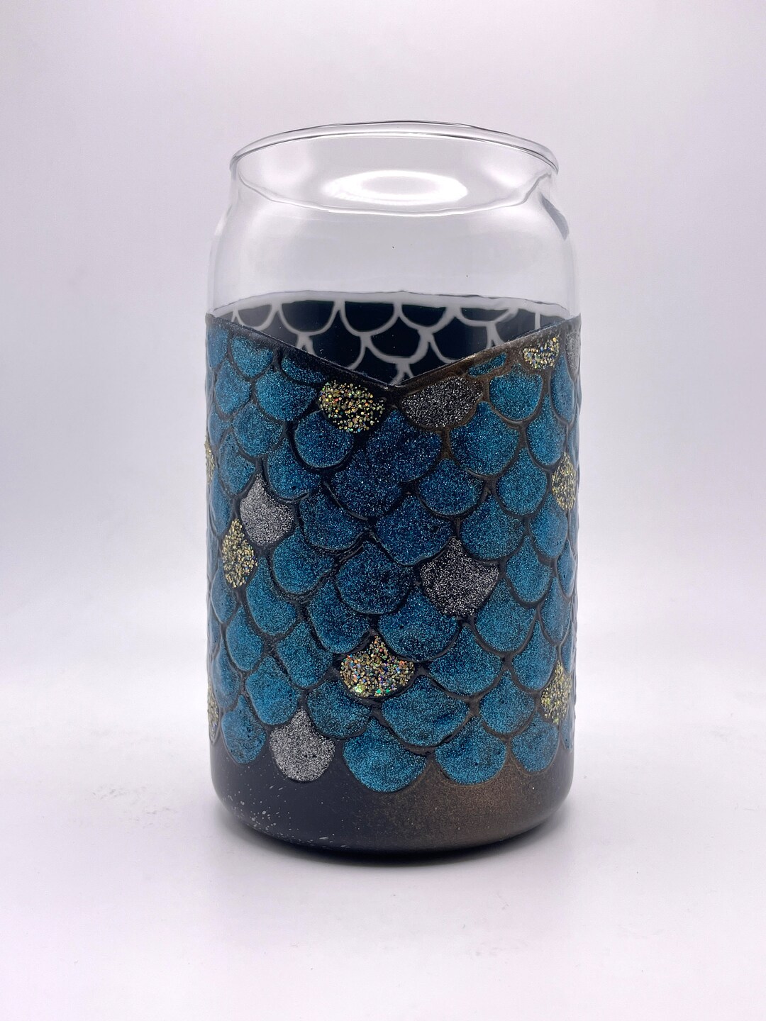 Navy Blue, Silver, and Gold Glass Mermaid Sippy Cup - Acrylic Hand ...