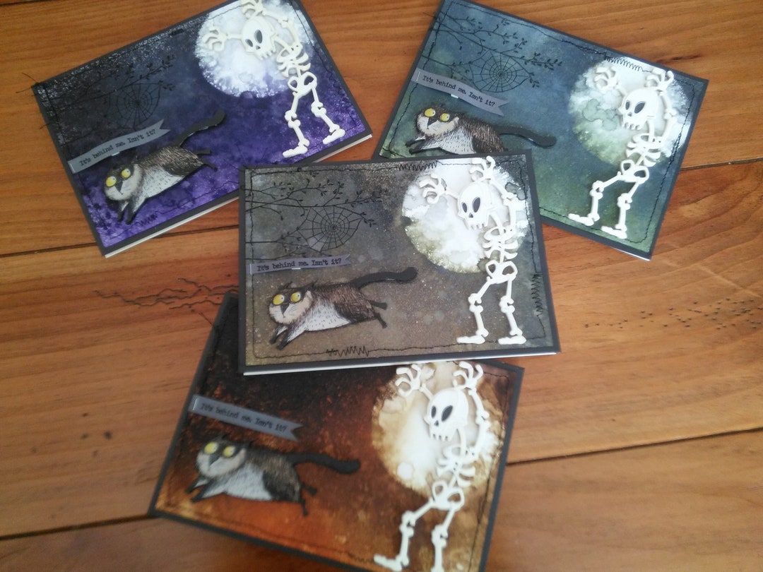 Skeleton Chasing a Cat Halloween Card, Choice of Background Color - Etsy