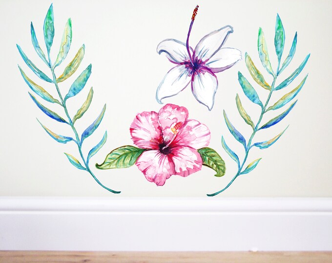 Large Tropical Leaves Wall Sticker. Tropical Flowers Home Decor ...