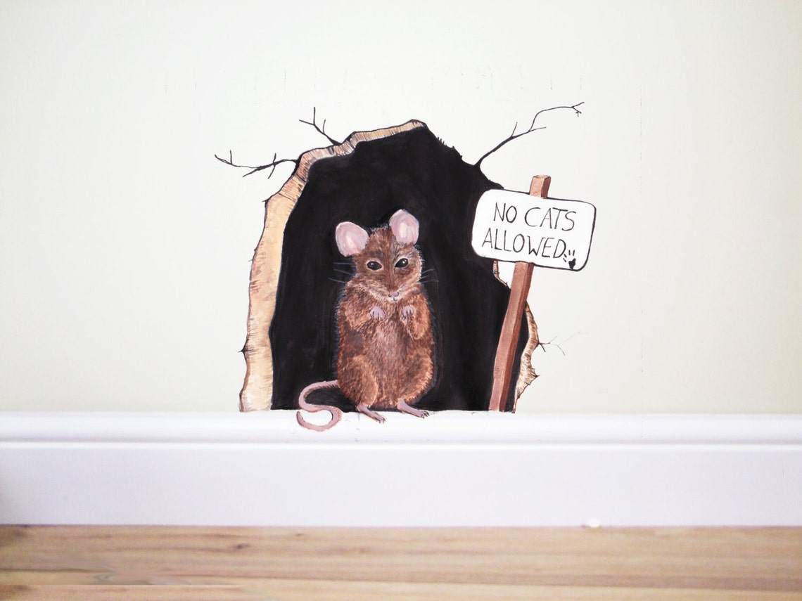 NO CATS ALLOWED Mouse Wall Decal,sticker, Mouse Hole, Cat Lover Gift ...
