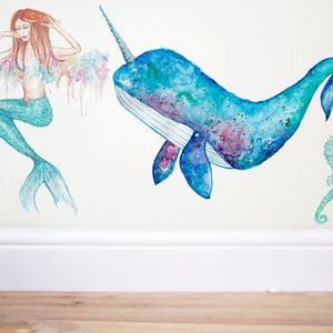 Narwhal Wall Decal,unicorn Whale,whale Wall Decal,whale Sticker,narwhal ...