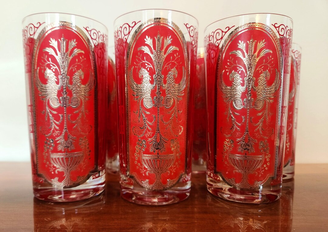 RARE Mid-century Cera Cora Regency High Ball Drinking Glasses, Vintage ...