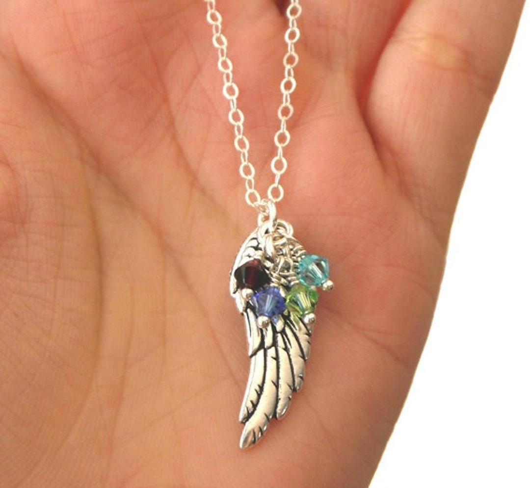 Personalized Angel Wing Necklace: Swarovski Birthstones, Miscarriages ...
