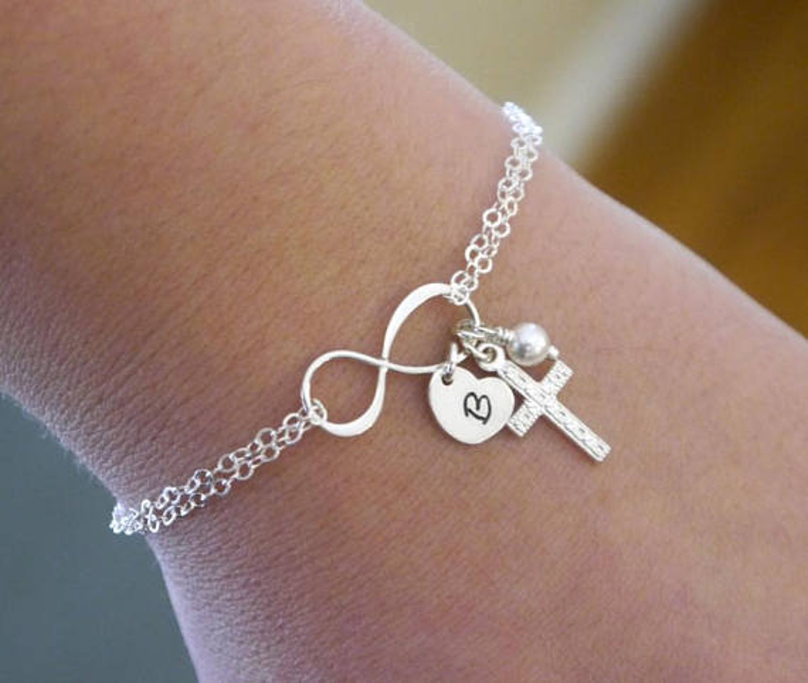 Sterling Silver Cross Bracelet Cross Infinity Bracelet Cross | Etsy