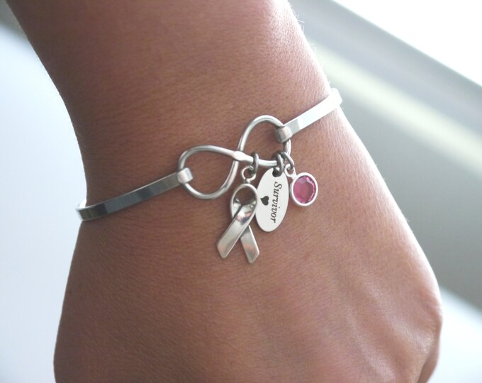 Survivor Bracelet, Survivor Gift, Cancer Ribbon Bracelet, Cancer Ribbon ...
