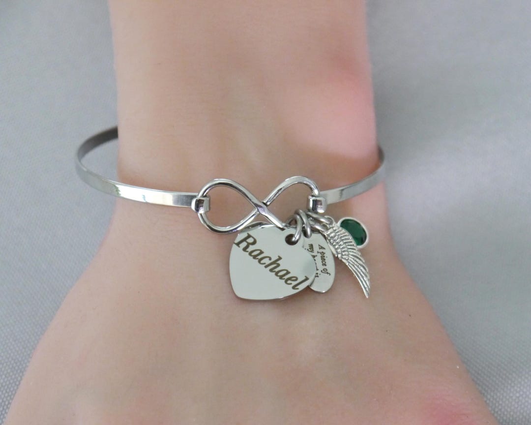 Memorial Infinity Bracelet, Personalized, Angel Wing, Heart With Name ...