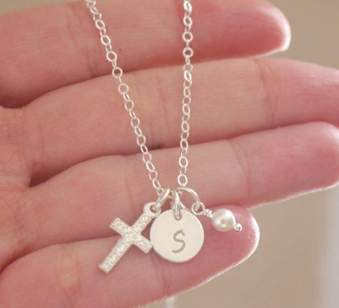 Cross Initial Necklace Personalized Cross Initial Necklace - Etsy