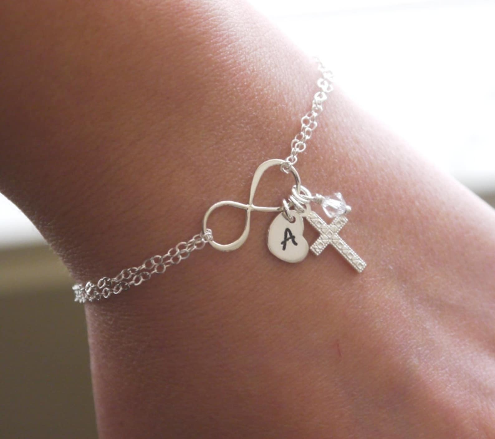 Sterling Silver Cross Bracelet Cross Infinity Bracelet Cross | Etsy
