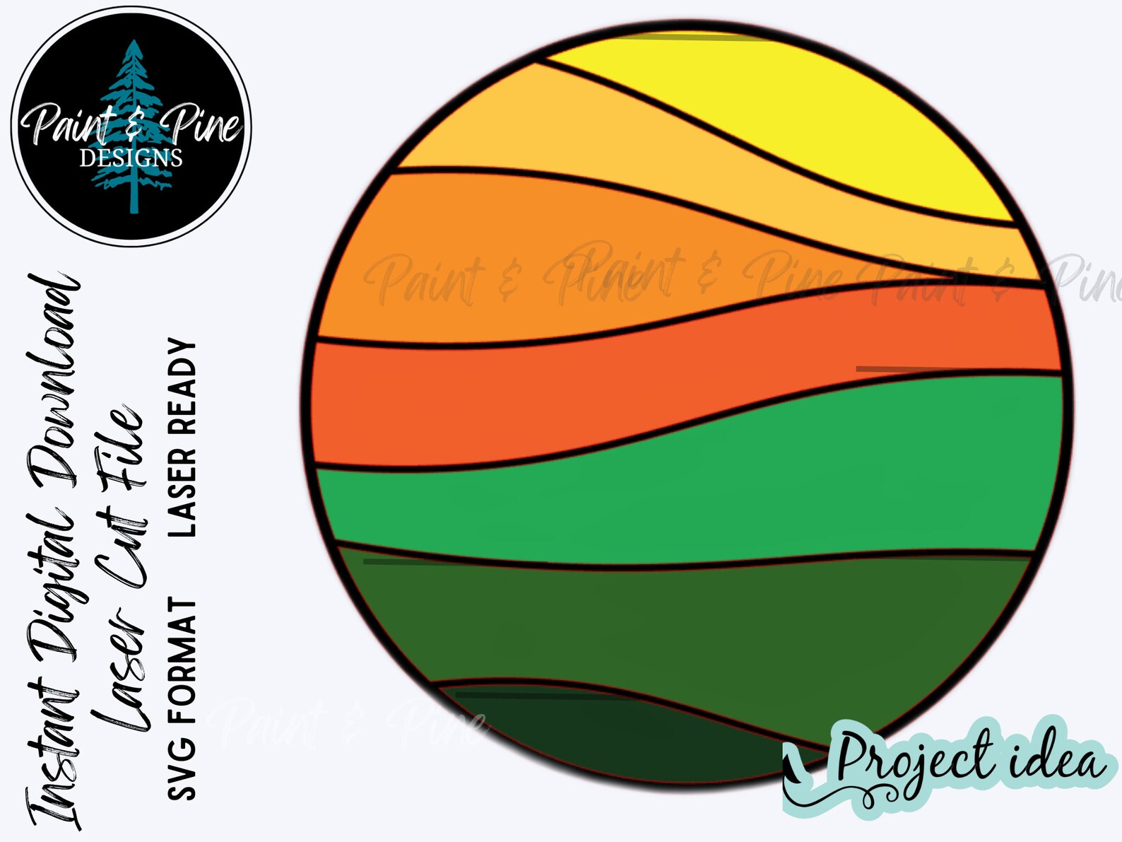 Abstract Waves Sun Nature Round Sign SVG Instant Digital Download Laser ...