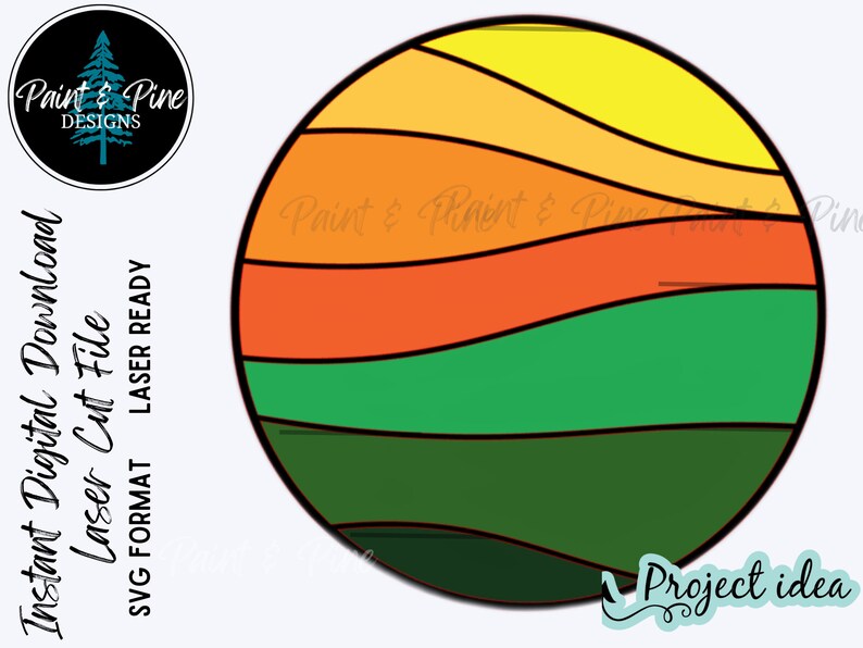 Abstract Waves Sun Nature Round Sign SVG Instant Digital Download Laser ...