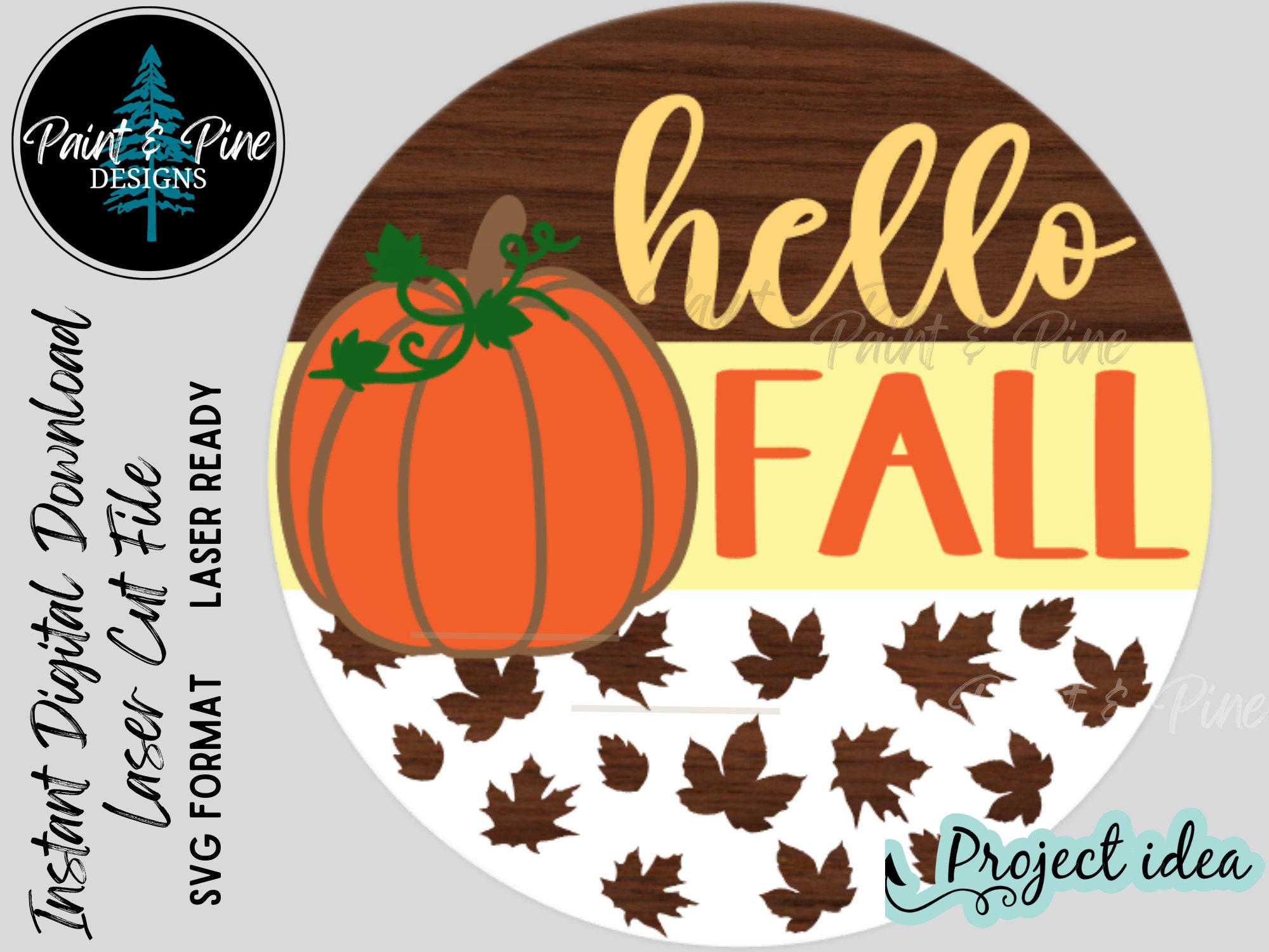 Hello Fall Round Sign SVG Instant Digital Download Laser Cut File Door ...