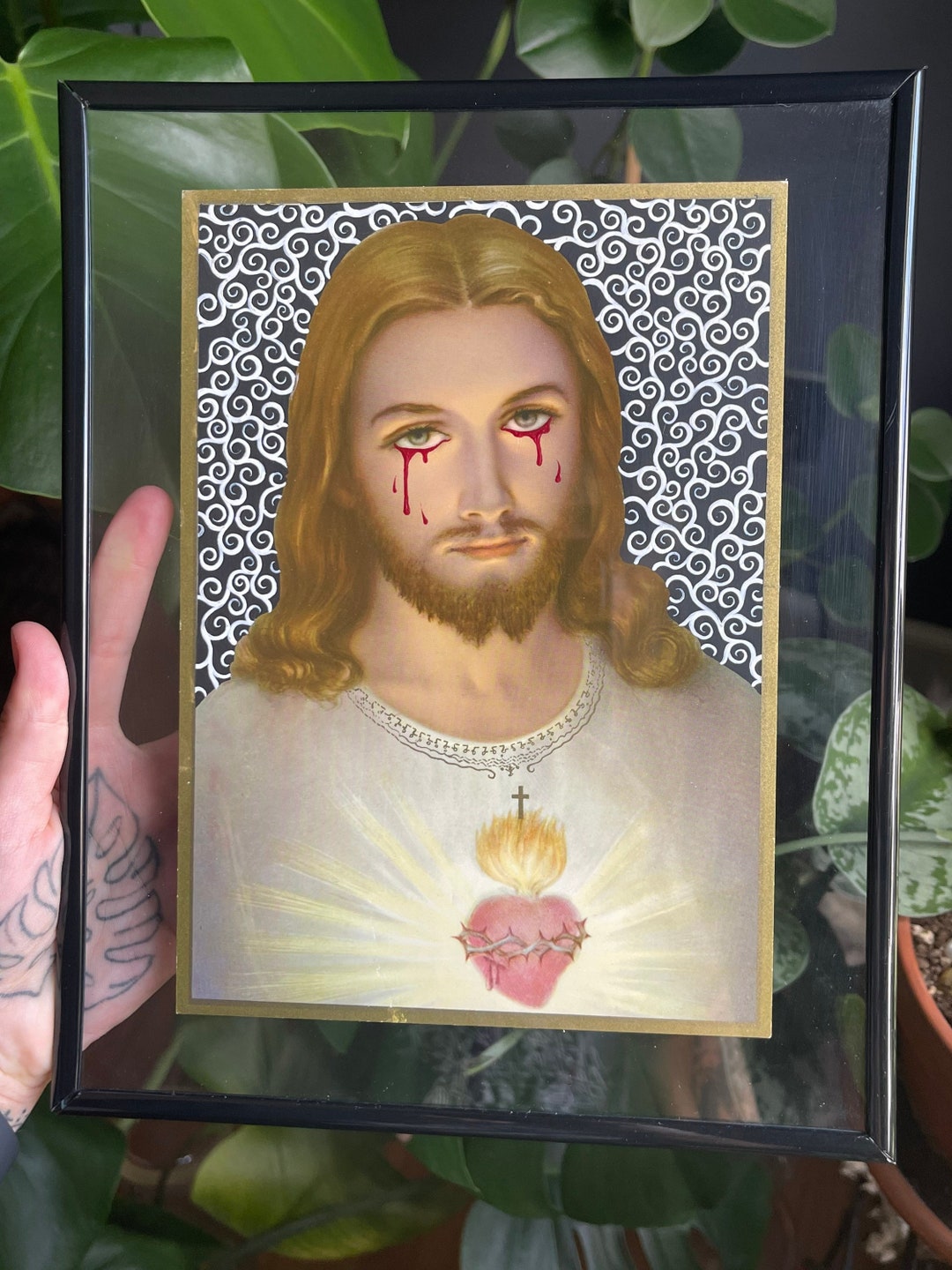Trippy Crying Jesus Repurposed Framed Painting. - Etsy