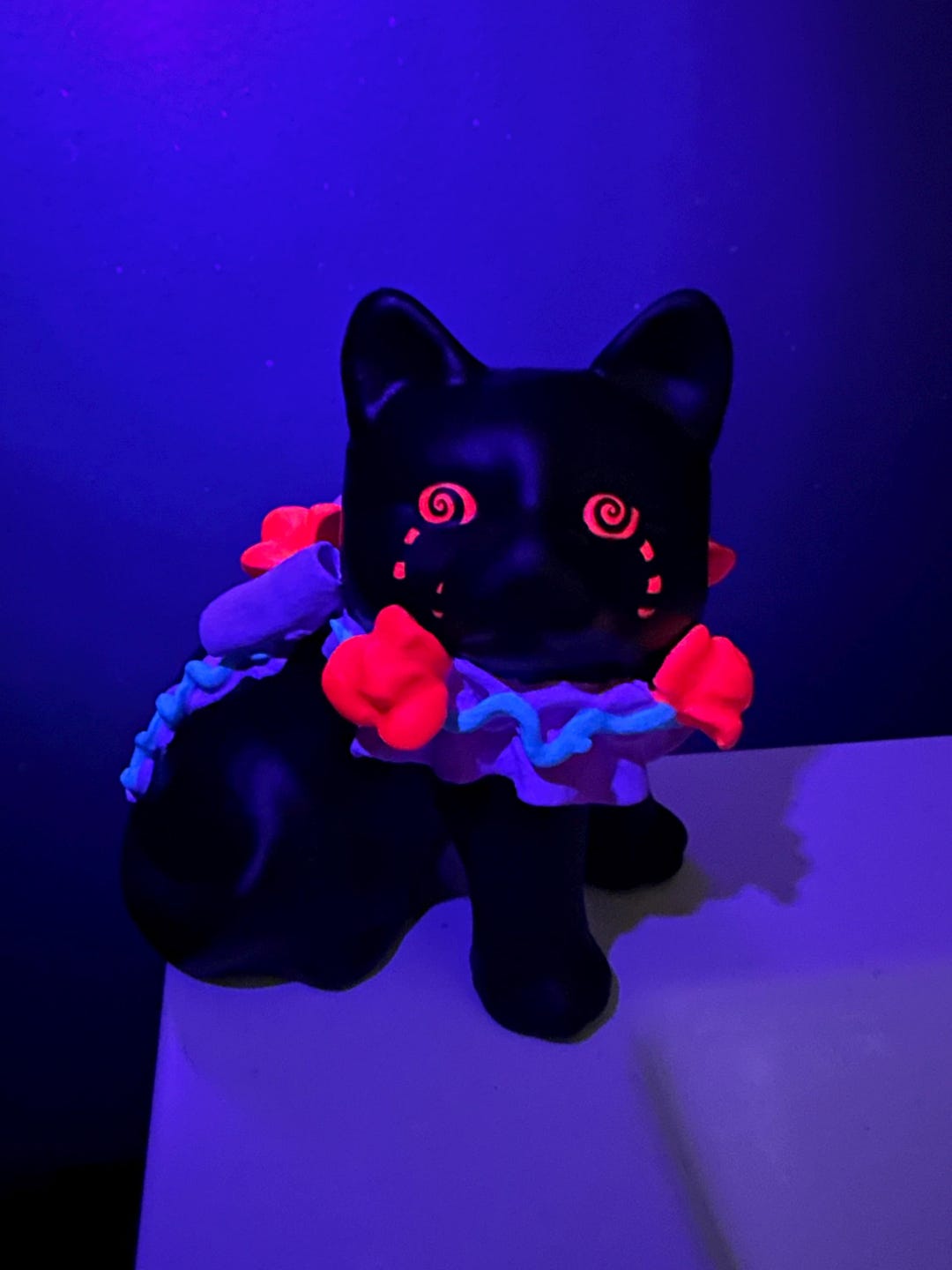 Trippy Kitty in A Bow Blacklight Reactive Repurposed Figurine ...