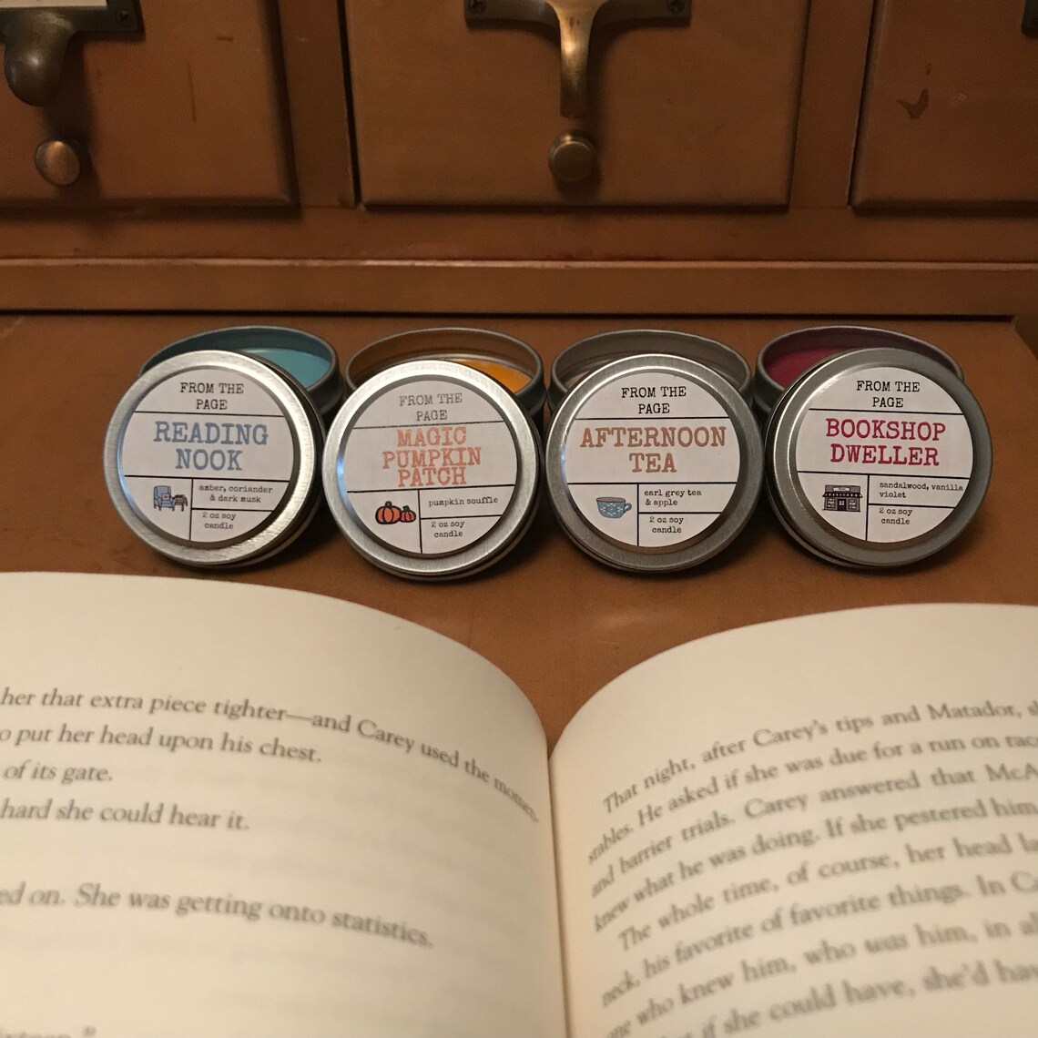SAMPLER PACK Pick Four 2 Oz Soy Book Inspired Candle Tins | Etsy