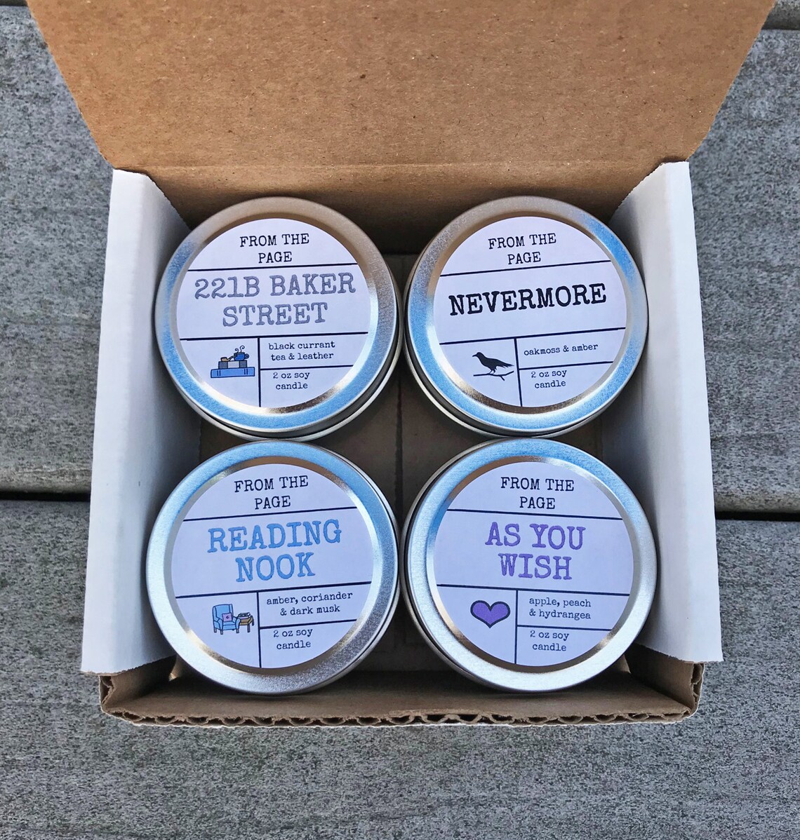 SAMPLER PACK Pick Four 2 Oz Soy Book Inspired Candle Tins | Etsy