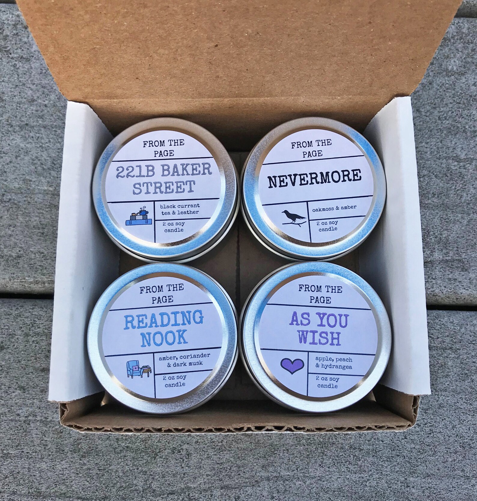 SAMPLER PACK Pick Four 2 Oz Soy Book Inspired Candle Tins - Etsy