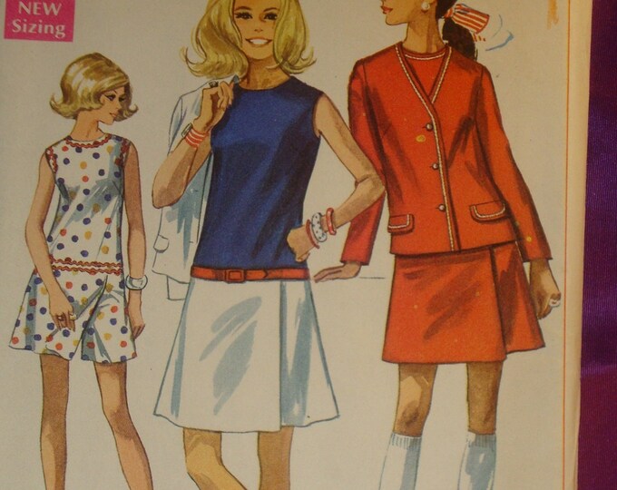 60s Mod Separates Low Waist Culotte Dress Sleeveless W Front Wrap Panel ...