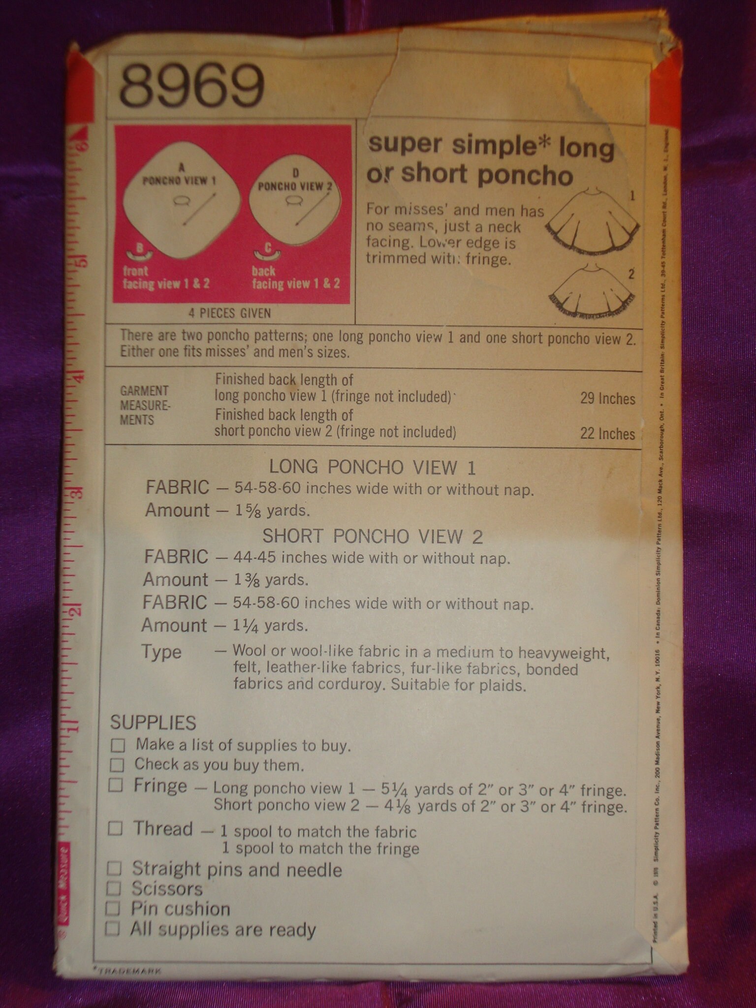 70s Easy Boho Hippie Mod Unisex Pullover Round Poncho With Fringe Trim ...