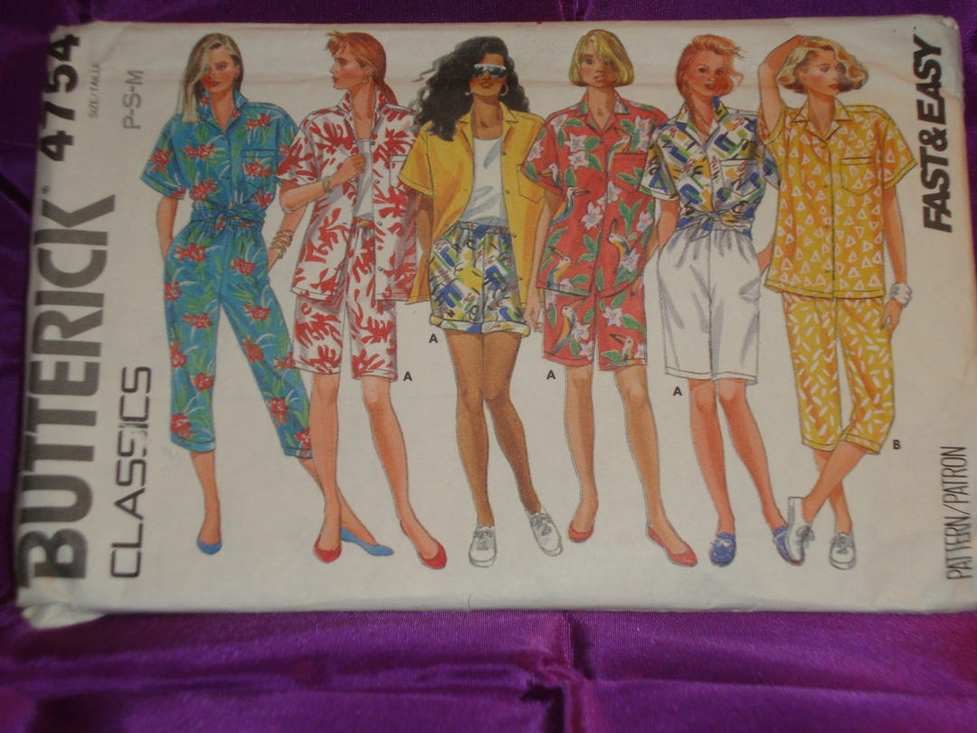 80s Easy Casual Separates Loose Shirt Straight Leg Shorts Capri Lngth ...