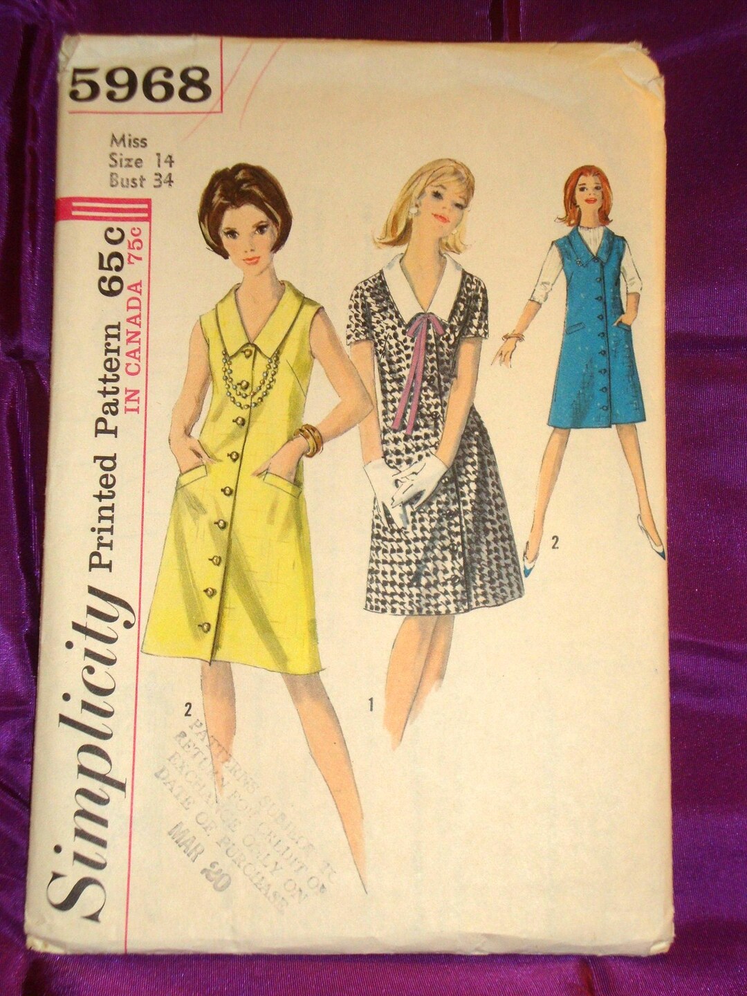 60s A Line Dress Jumper Knee Lngth Front Button V Neck Detachable ...