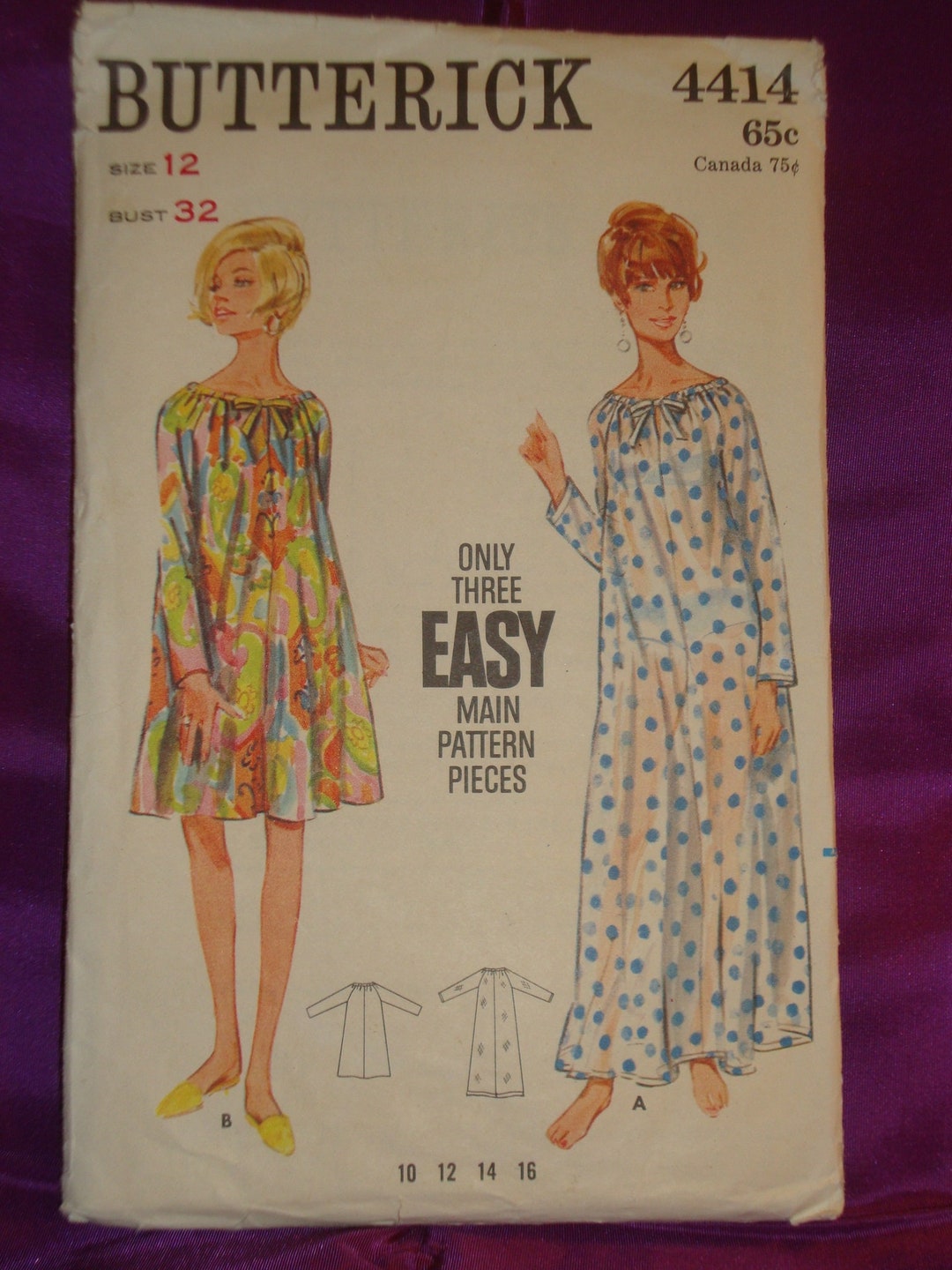 60s Easy Loose Fit Tent Style Cover up Nightgown Dress Drawstring Neck ...