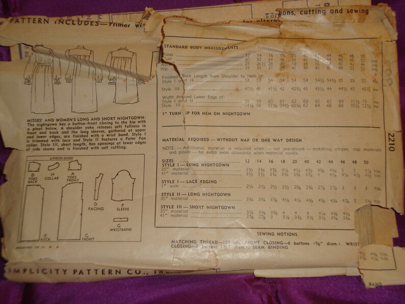 40s Pullover Nightgown Floor N Knee Lgth Partial Front Button Cls Front ...