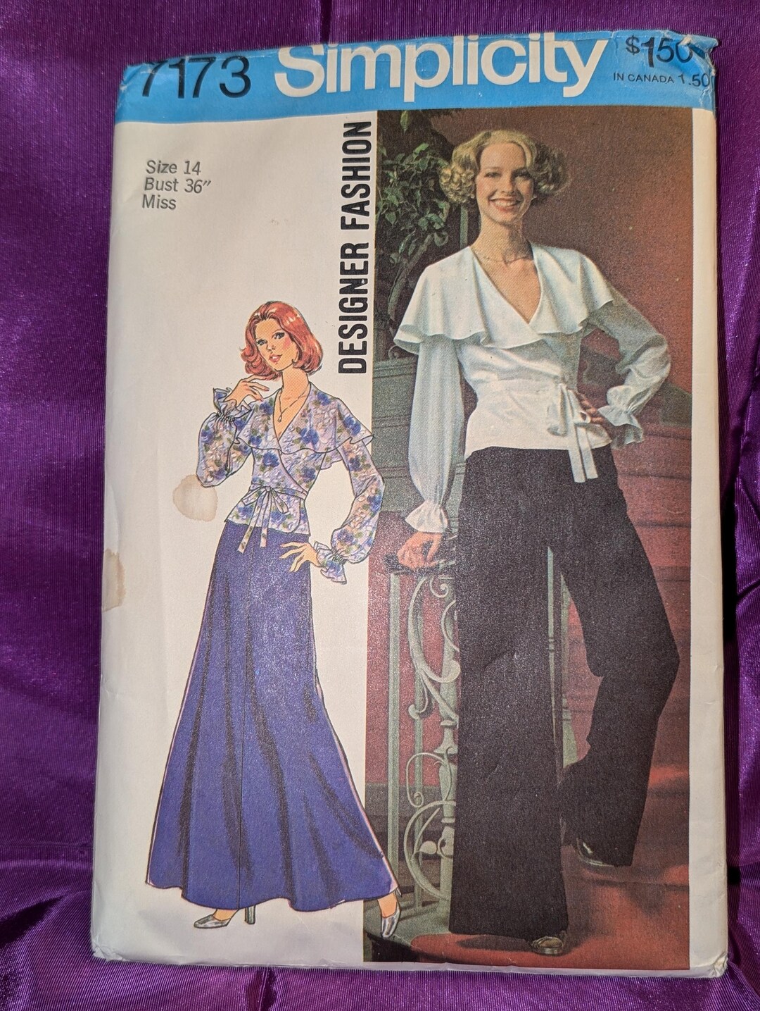 70s Wrap Blouse Attached Tie Belt Capelet Collar Long Self Ruffle Slvs ...