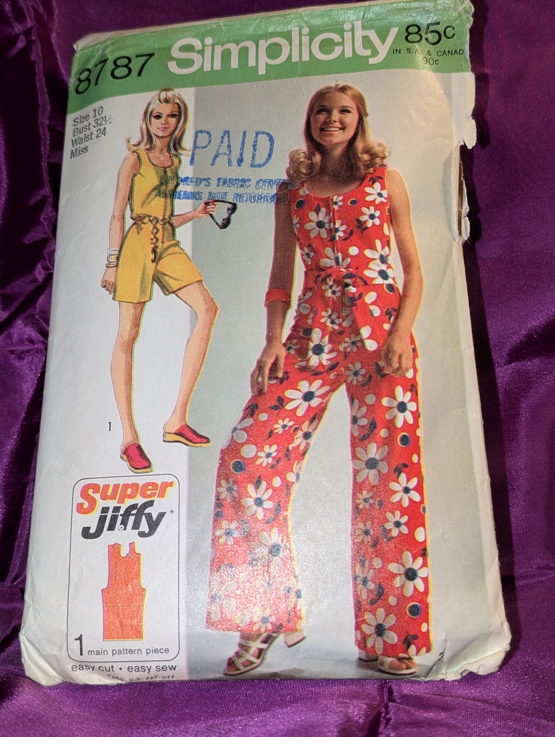 70s EASY Mod Hippie Boho Jumpsuit Front Zip U Neck Sleeveless Ankle or ...