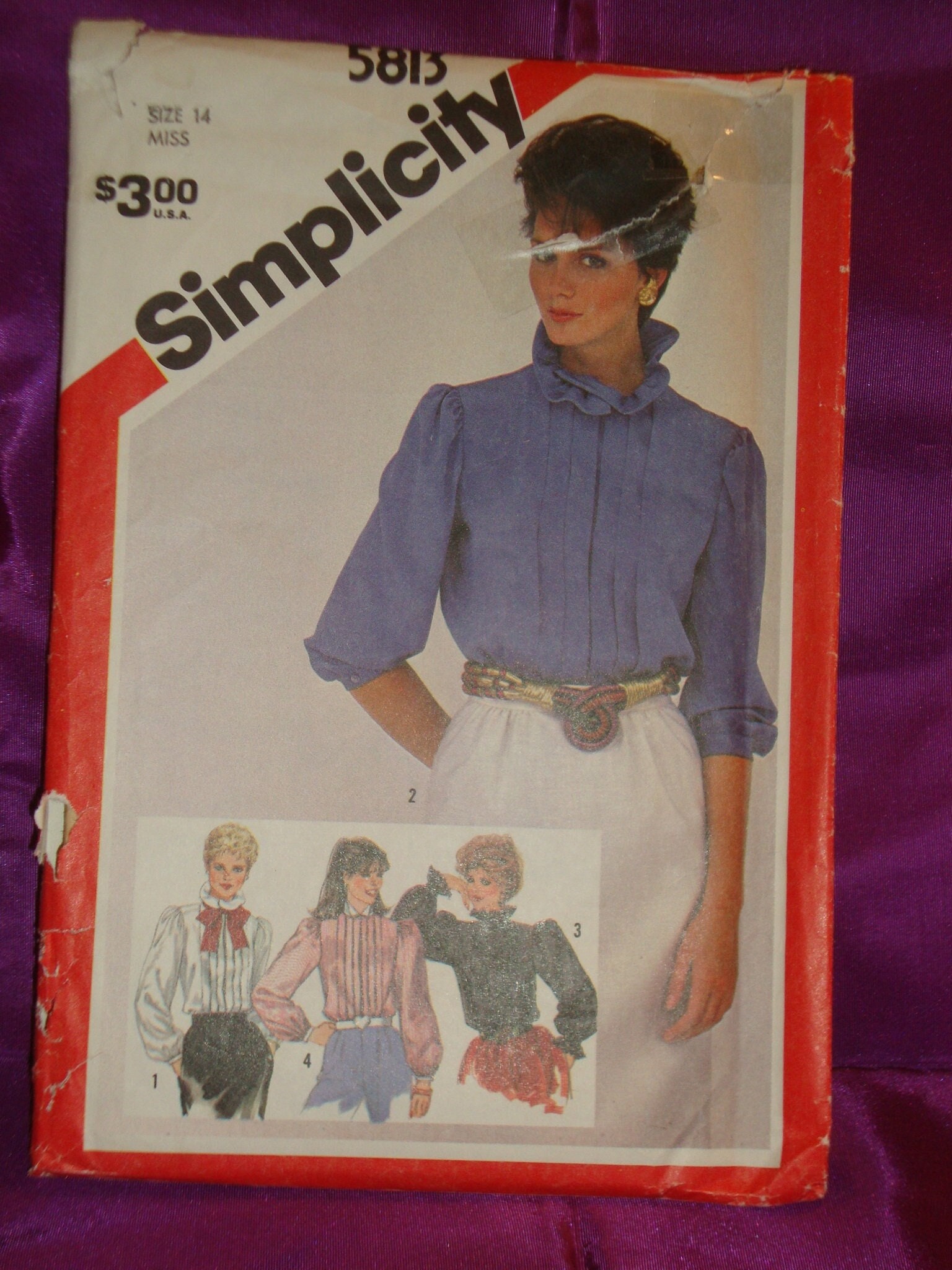 80s Blouse Concealed Front Button Tucked Front 4 Collar Vws Full ...