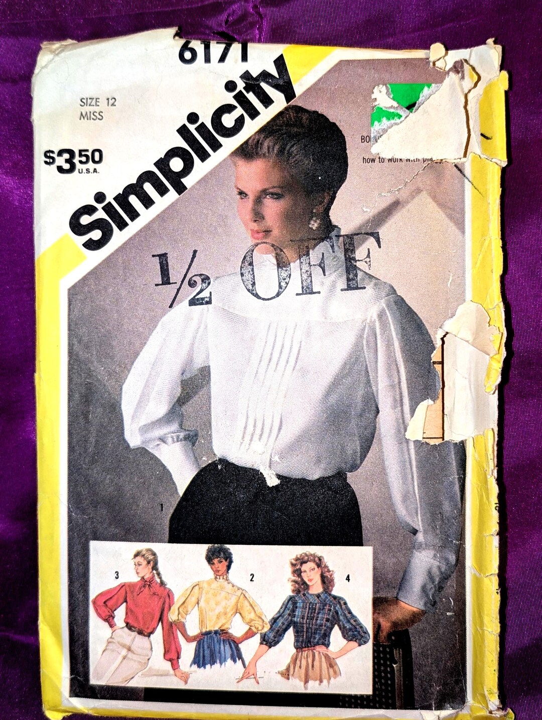 80s Shoulder Button Blouse 4 Collar Views Front N Back Yokes Long or ...
