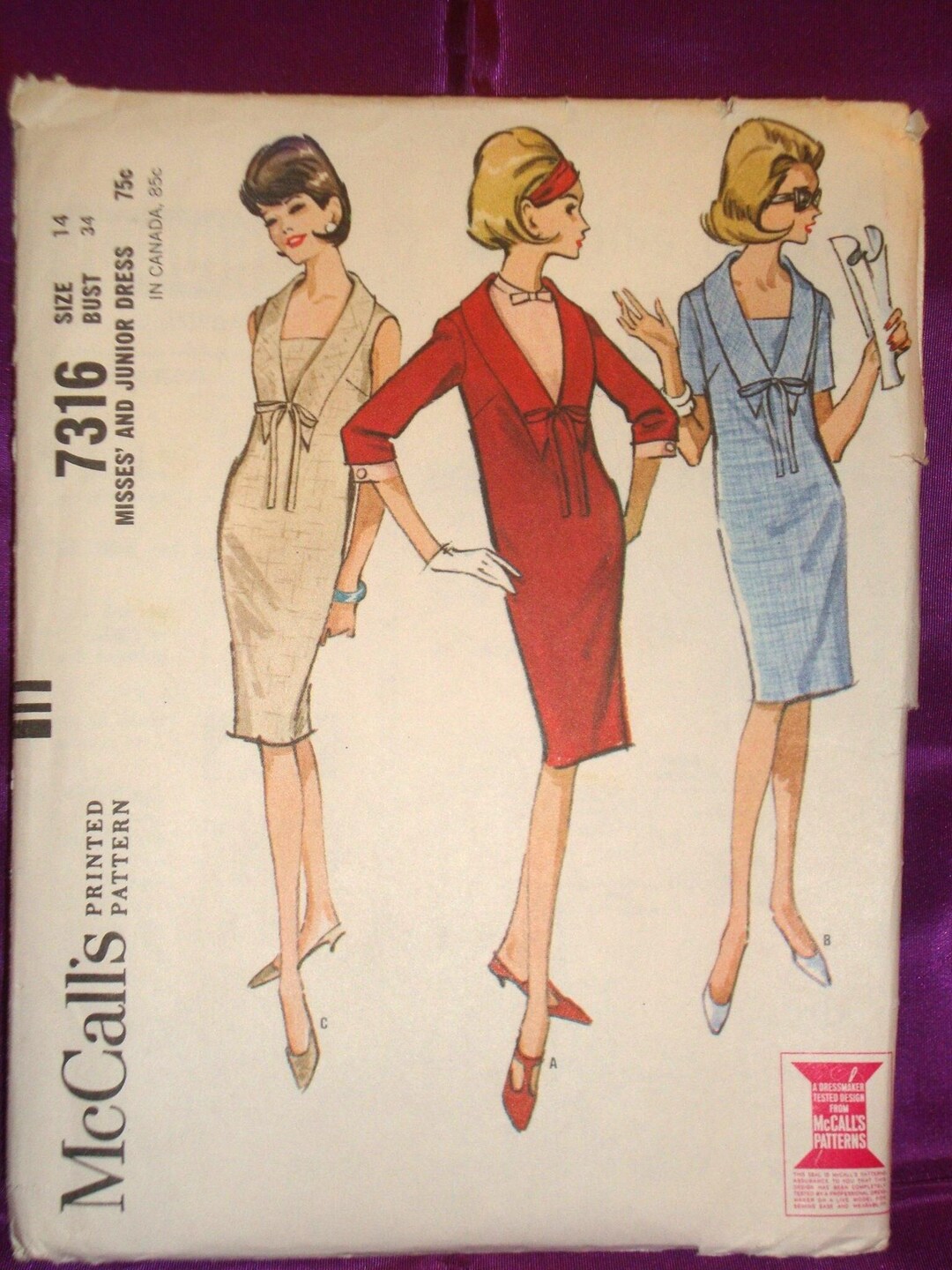 60s Bust 34 Slim Skimmer Dress Deep V Neck W Modesty Piece or Dickie ...
