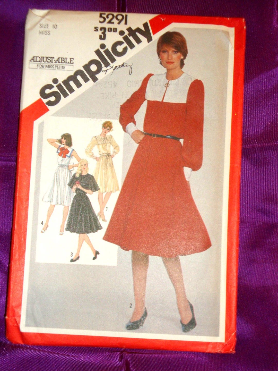 80s Dress Front Button Bodice Platter Collar Elastic Waist Full Skirt ...