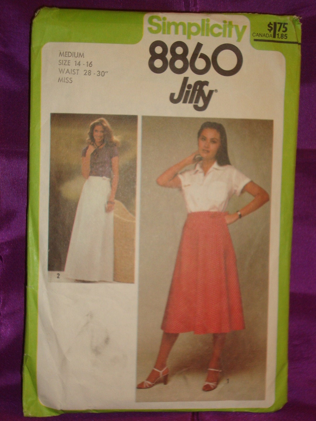 70s EASY Misses 14 16 N 18 20 Front Wrap A Line Skirt Below Knee N ...