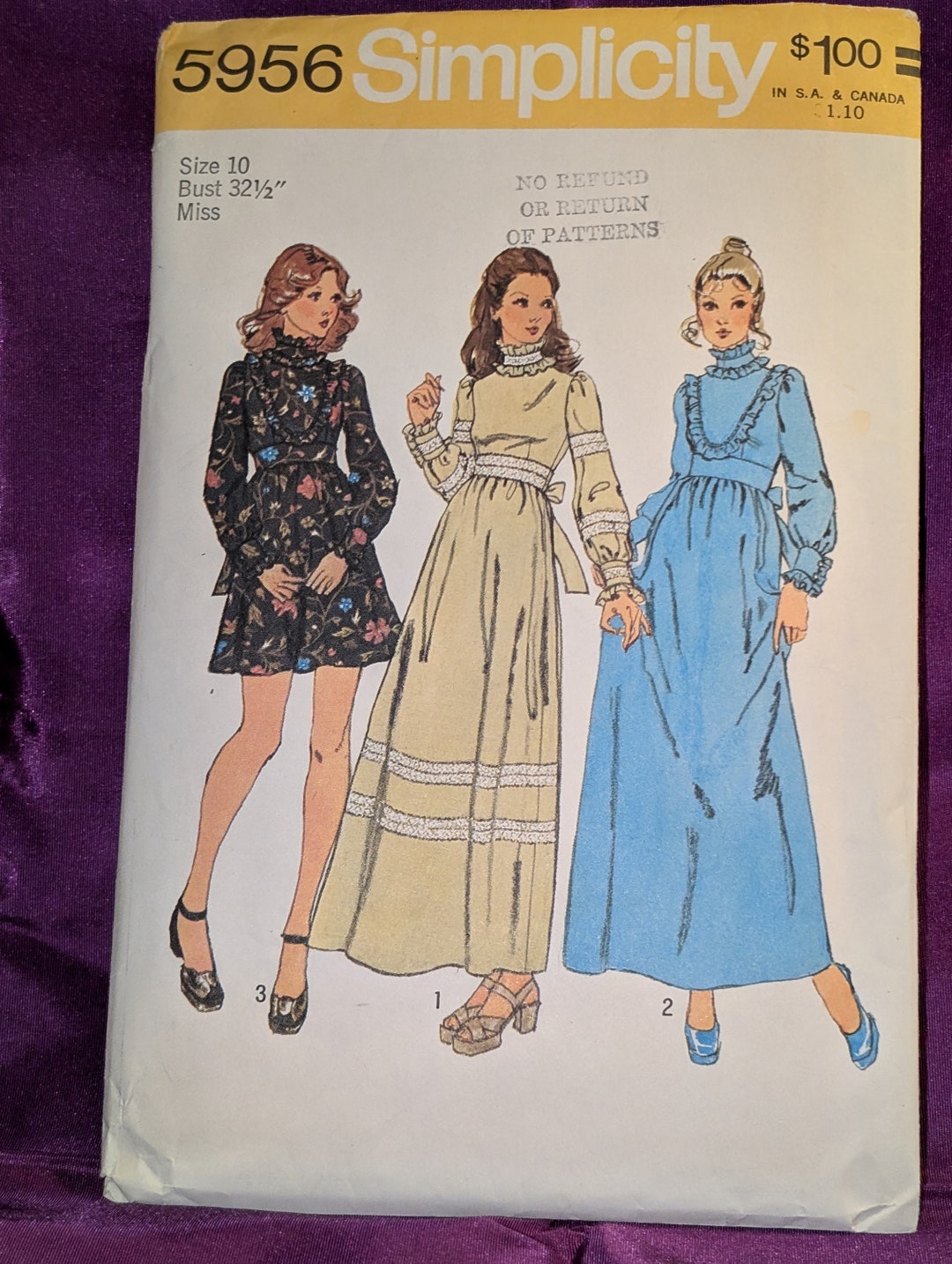 70s Dress 2 Lngths High Collar Inset Front Midriff Attach Back Tie Ends ...