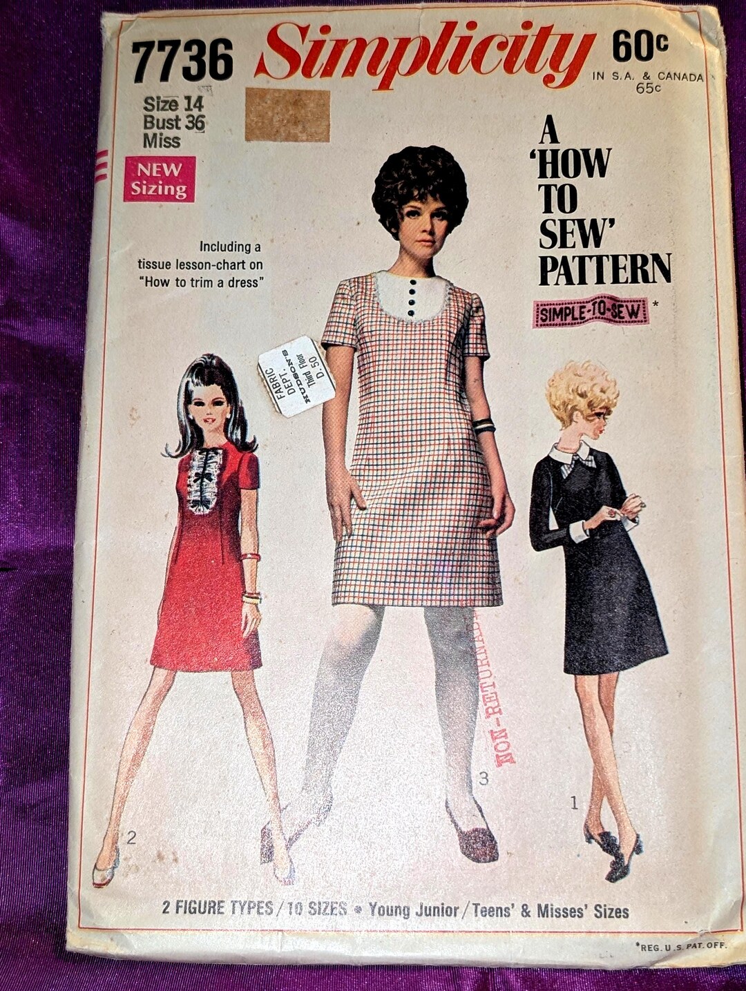 60s EASY Mod A Line Dress 3 Views Short N Long Sleeves Opt Contrast Bib ...