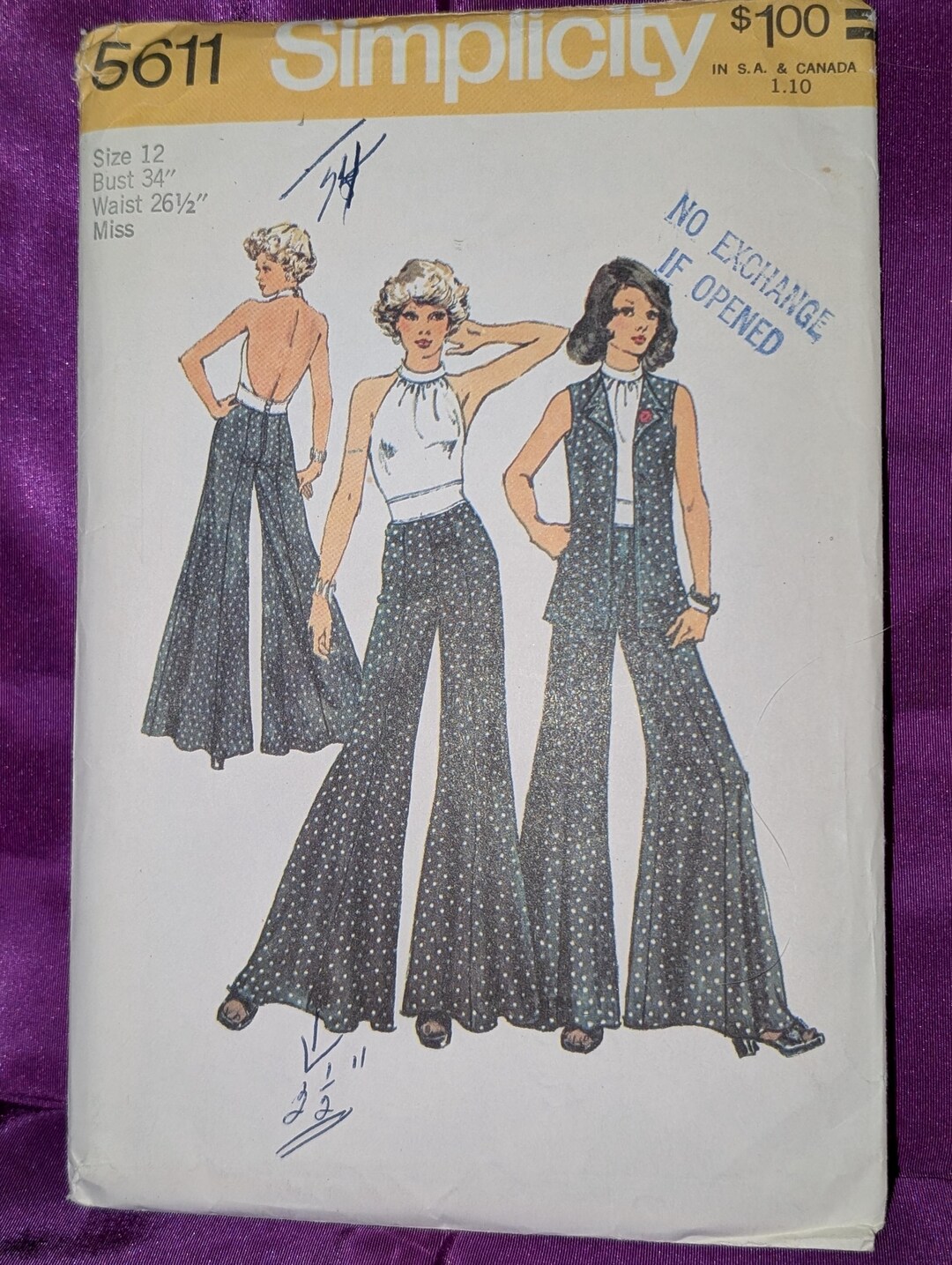 70s Fit N Flare Pants 4 Piece Legs Low Back Halter Top Band Collar ...