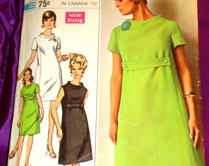 60s Mod Dress Raised Oval Neckline Side Panels Sleeveless or Short ...